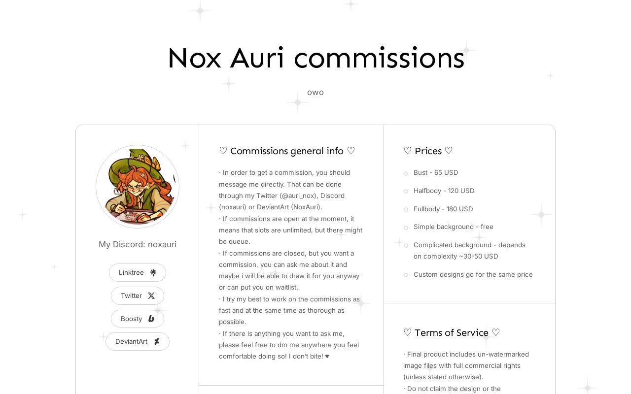 Nox Auri commissions info